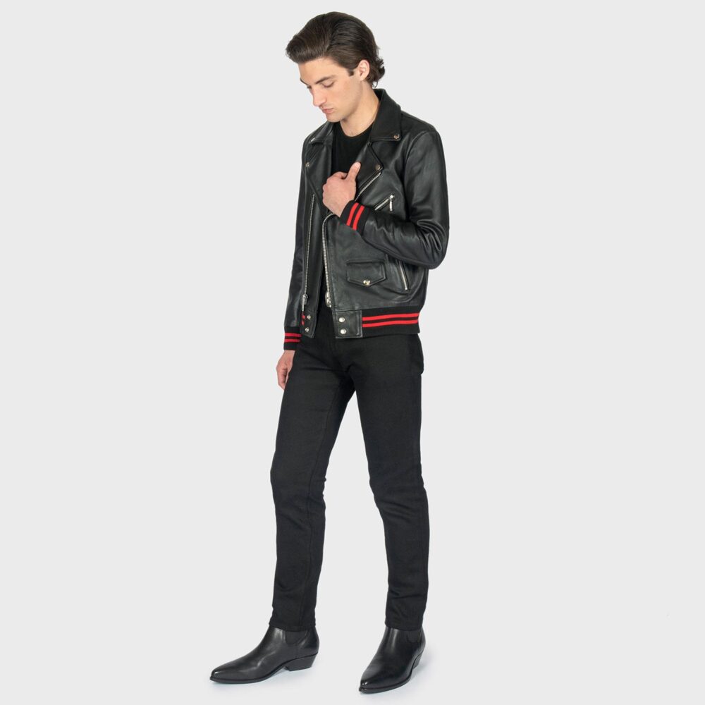 Baron - Black and Red Leather Jacket (Size 36S, 36, 38S, 38, 50 ...