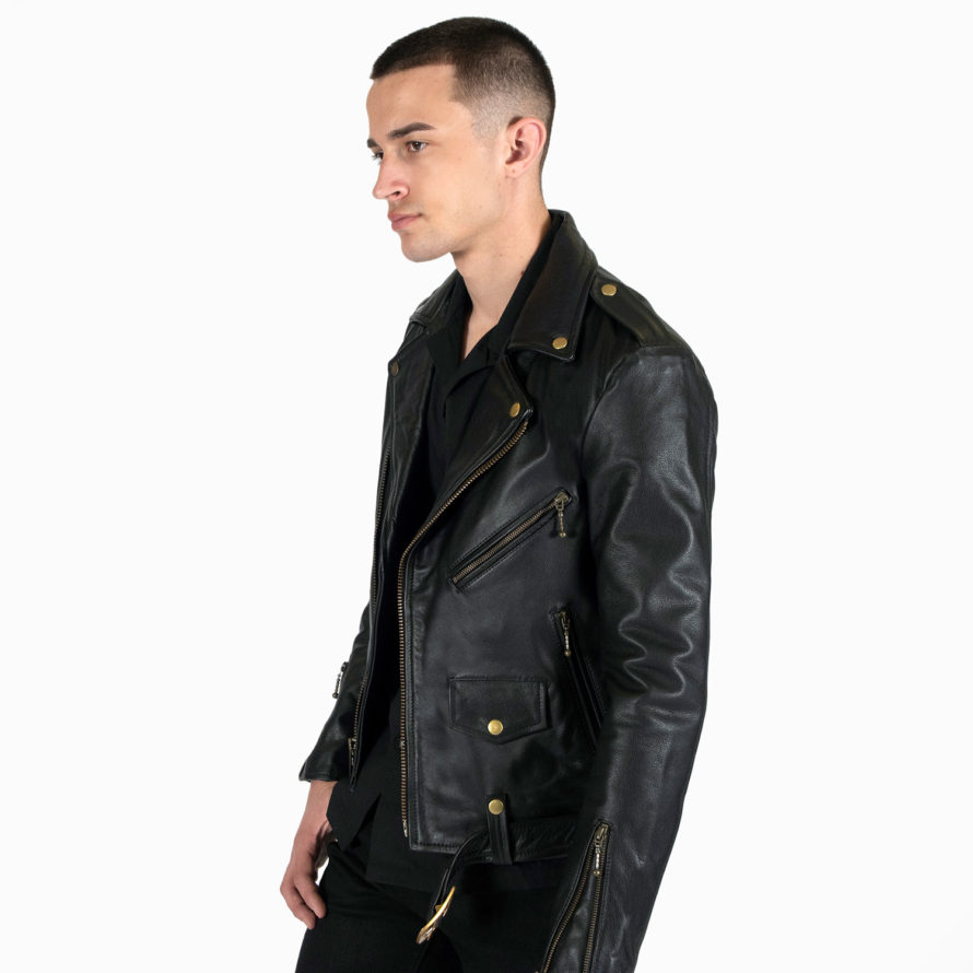 Commando Lightweight - Black and Brass Leather Jacket (Size 34, 36S, 36 ...