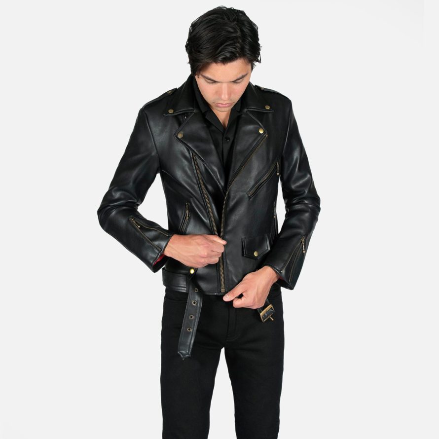 Vegan Commando Long - For Tall Men - Black and Brass Faux Leather ...