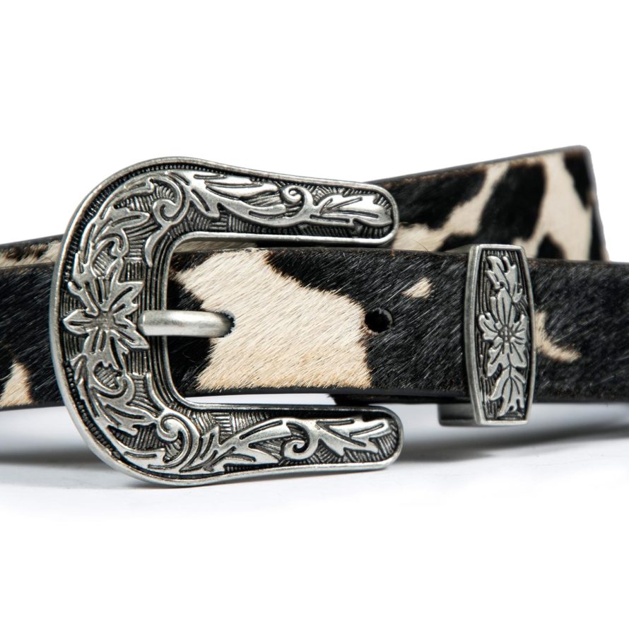 Freddie - Cow Print Leather Belt (Size 28, 30) | Straight To Hell