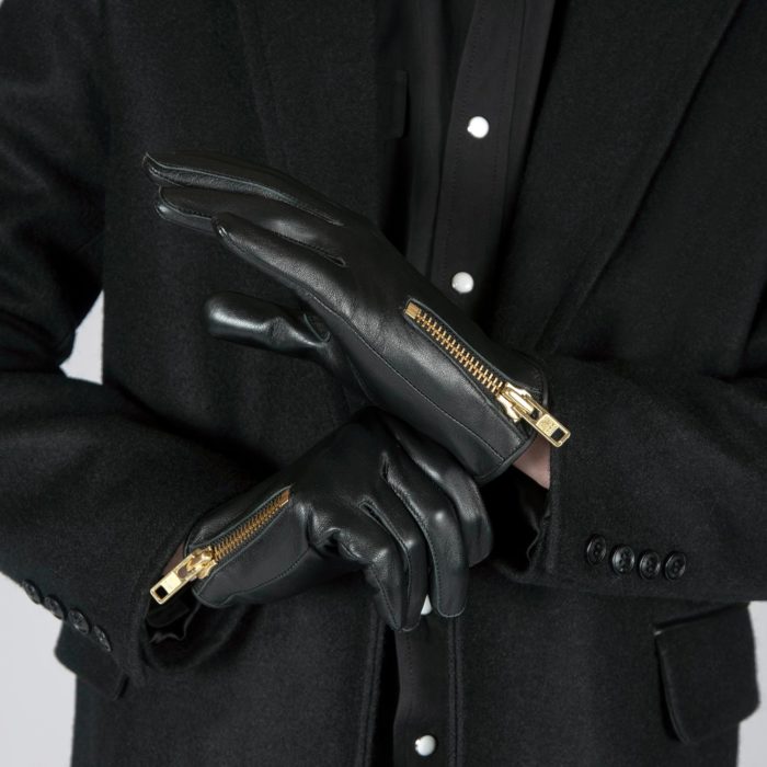 Throttle - Black and Gold Leather Zip Gloves | Straight To Hell