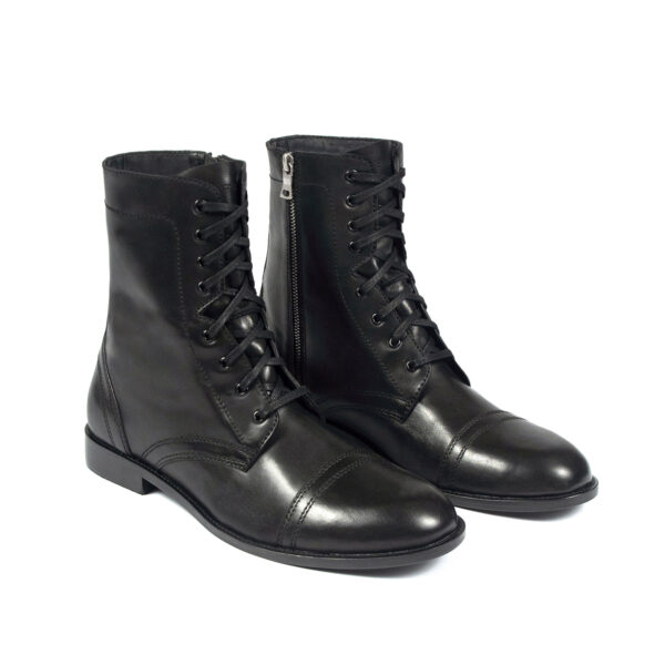 Division - Black and Silver Leather Combat Boots | Straight To Hell