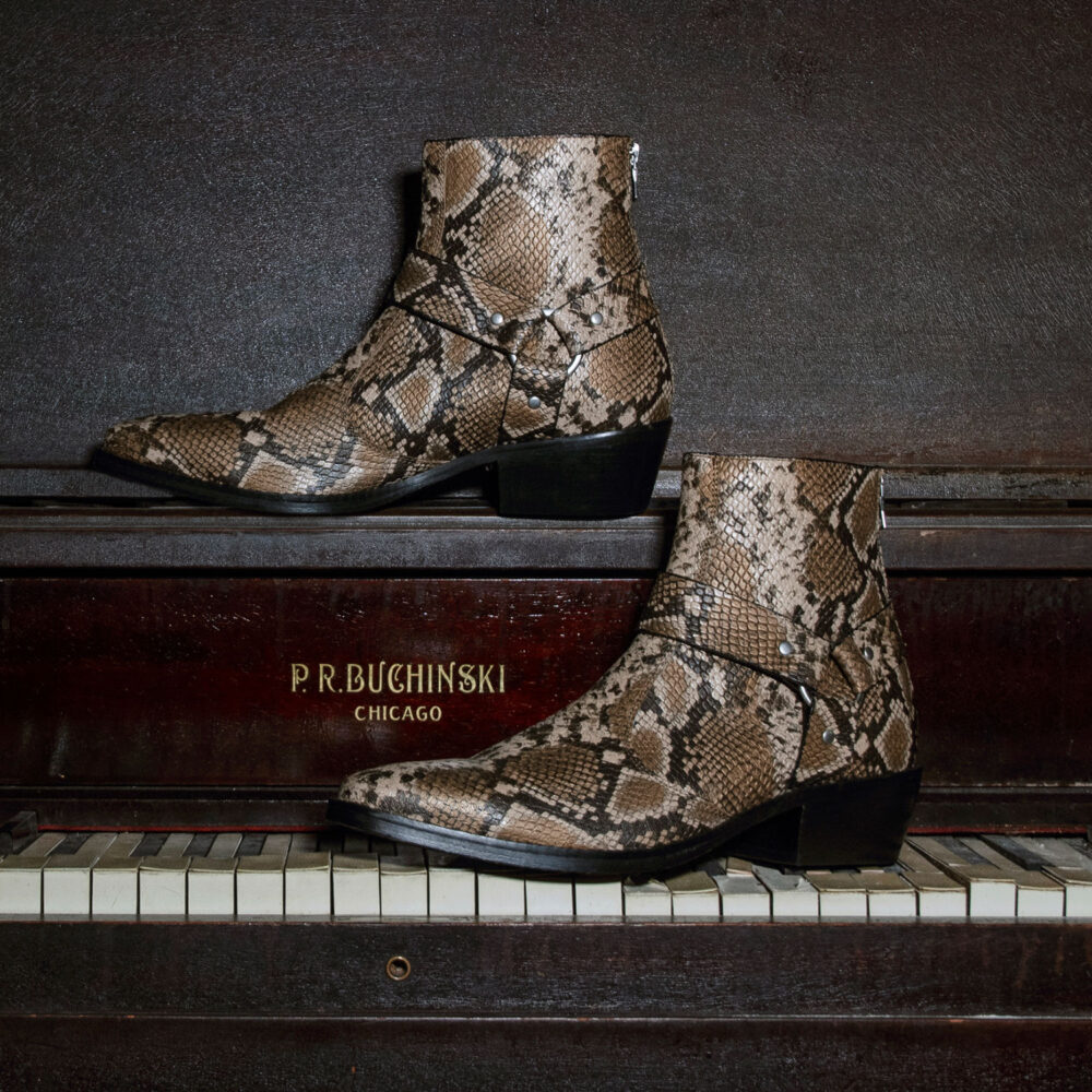 Libertine - Tan Snakeskin Leather Harness Boots | Straight To Hell