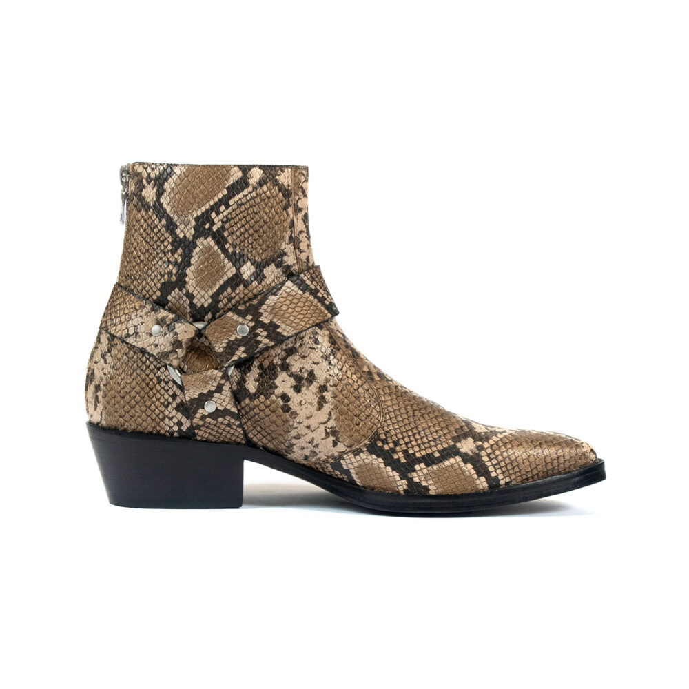 Libertine - Tan Snakeskin Leather Harness Boots | Straight To Hell