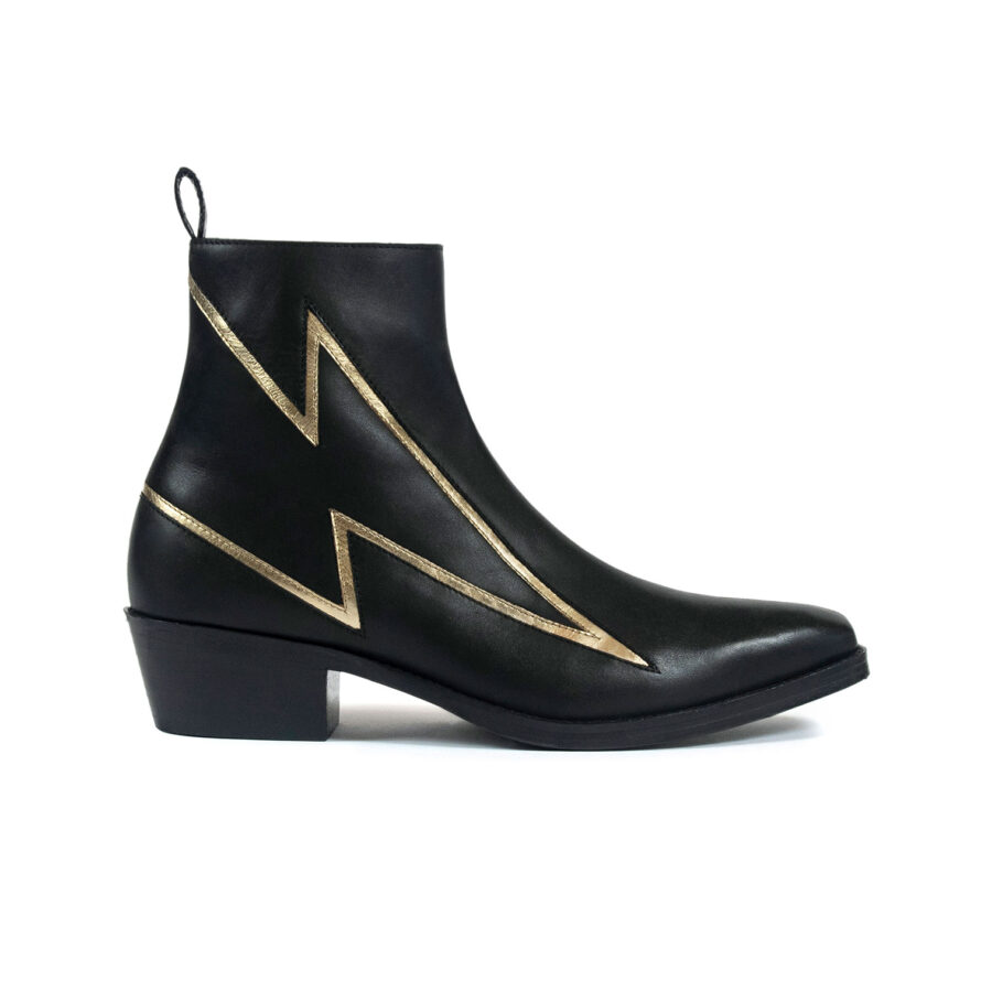 Lightning - Black and Gold Leather Lightning Bolt Boots | Straight To Hell