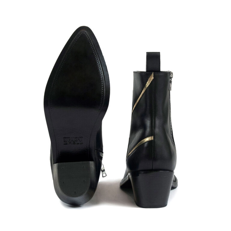 Lightning - Black and Gold Leather Lightning Bolt Boots | Straight To Hell