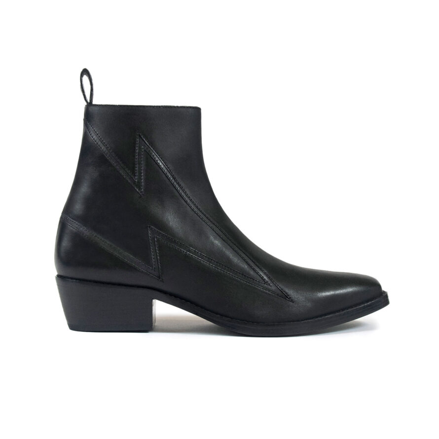 Lightning - Black Leather Lightning Bolt Boots (Size 14) | Straight To Hell