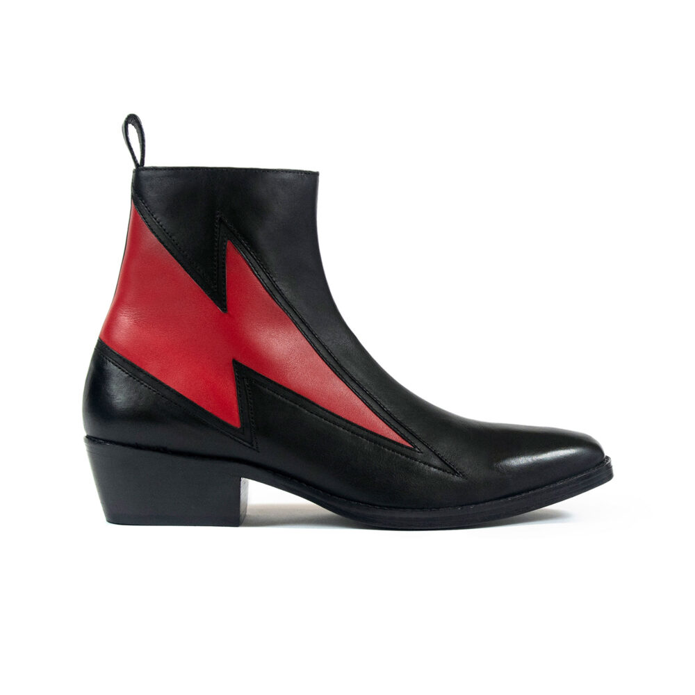 Lightning - Black and Red Leather Lightning Bolt Boots | Straight To Hell