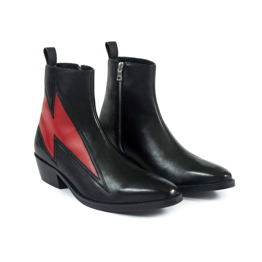 Lightning - Black and Red Leather Lightning Bolt Boots | Straight To Hell