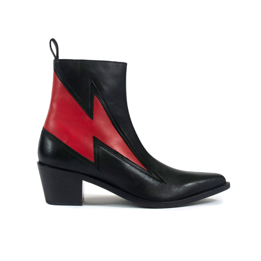 Lightning - Black and Red Leather Lightning Bolt Boots | Straight To Hell