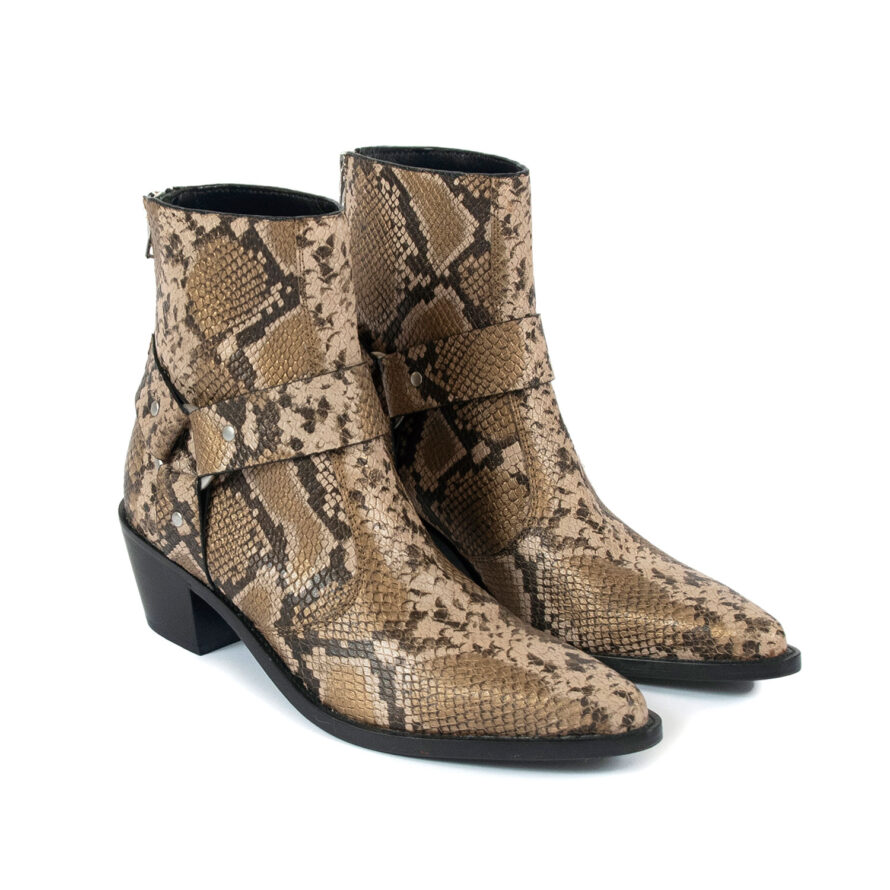 Libertine - Tan Snakeskin Leather Harness Boots (Size 6, 6.5, 7, 7.5, 8 ...