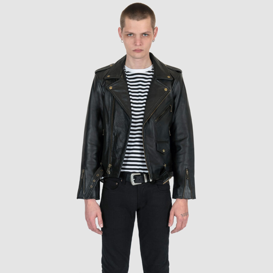 Commando - Black and Brass Leather Jacket - Modern Fit | Straight To Hell
