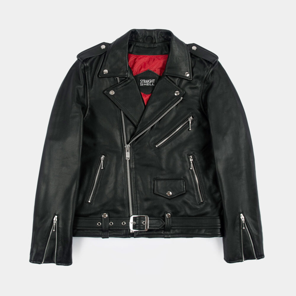 Commando - Black and Silver Leather Jacket - Red Lining - Modern Fit ...