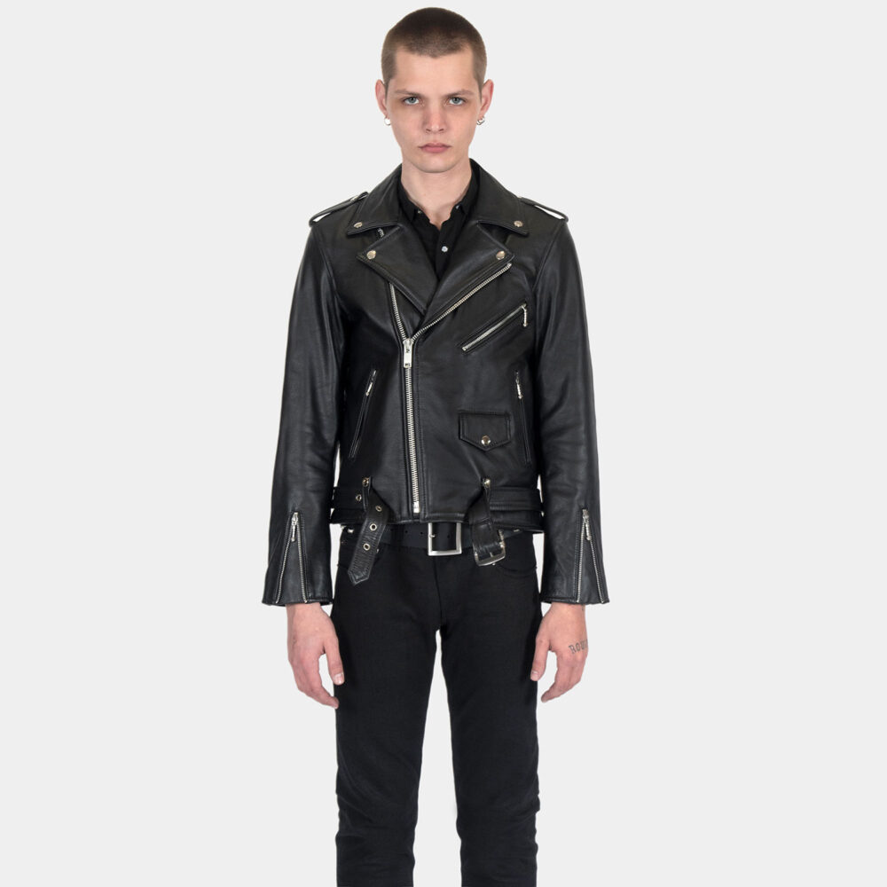 Commando - Black and Silver Leather Jacket - Red Lining - Modern Fit ...