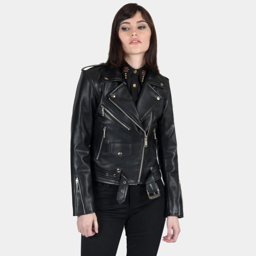 Vegan Commando - Black and Silver Faux Leather Jacket - Modern Fit ...